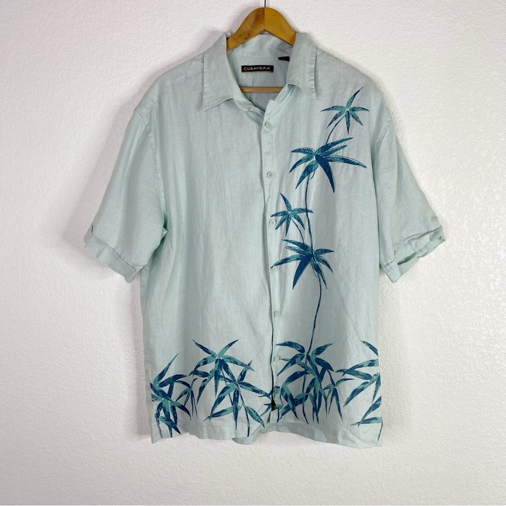 Cubavera Light Blue Embroidered Palm Tree 100% Linen … - Gem